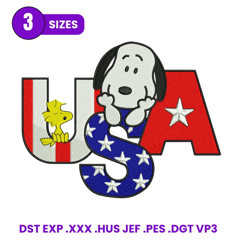 Snoopy USA Patriotic Flag Machine Embroidery Design - 4th of July ...