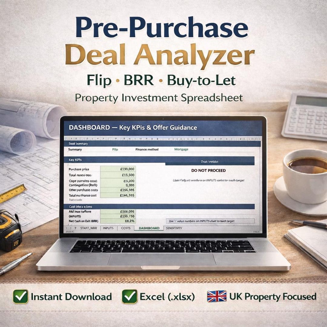 Property Deal Analyzer Spreadsheet | BRRR & House Flip Calculator Excel ...