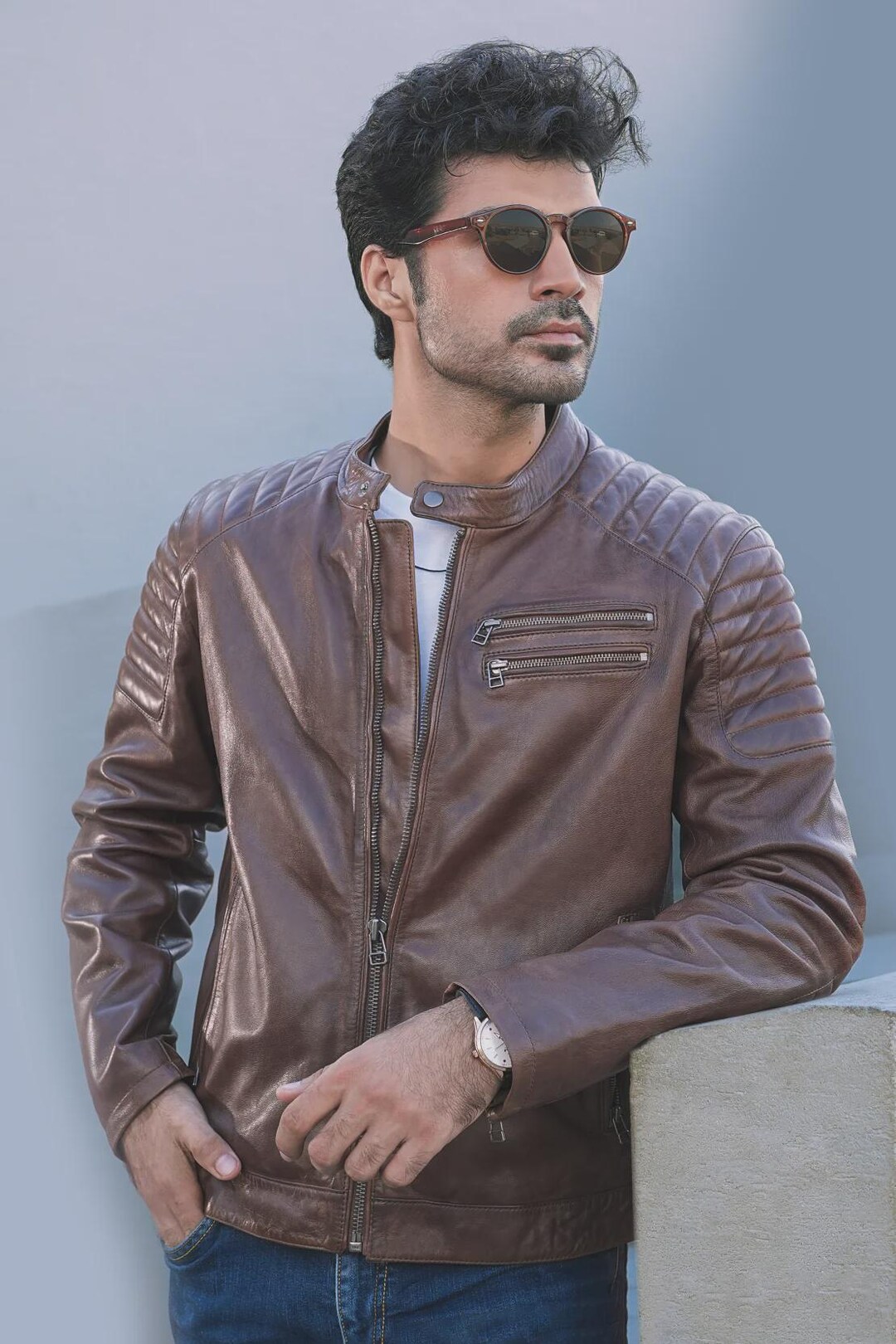 Brown Wheeler Leather Jacket – Genuine Leather Classic Rider Style - Etsy