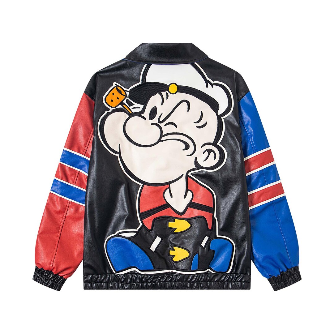 Popeye Embroidered Varsity Jacket Men’s Color Block Streetwear Racing ...