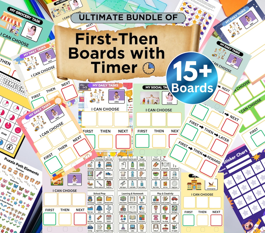 First Then Boards Bundle | Daily Routine Chart + Reward Chart ...