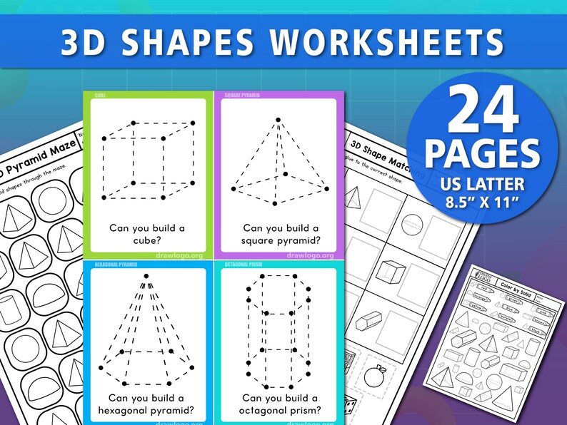 3D Shapes Worksheets | 24 Pages Activities | Dot-to-dot Building ...