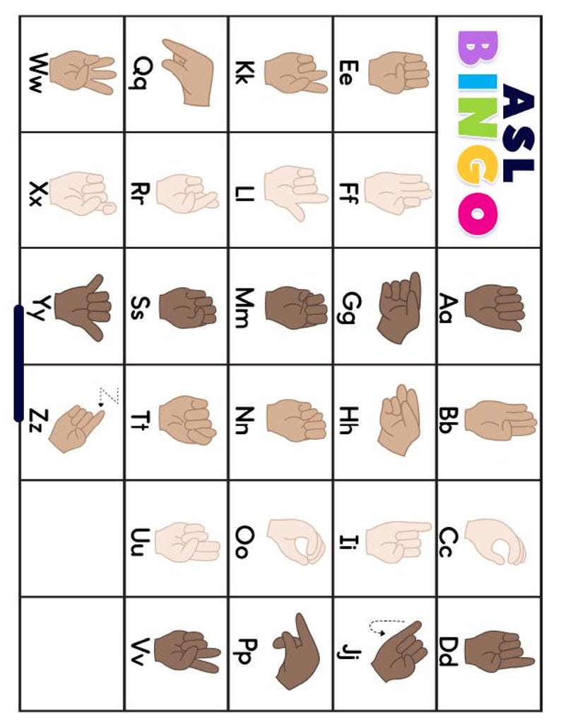 ASL Bingo Printable Game | American Sign Language Activity for Kids ...