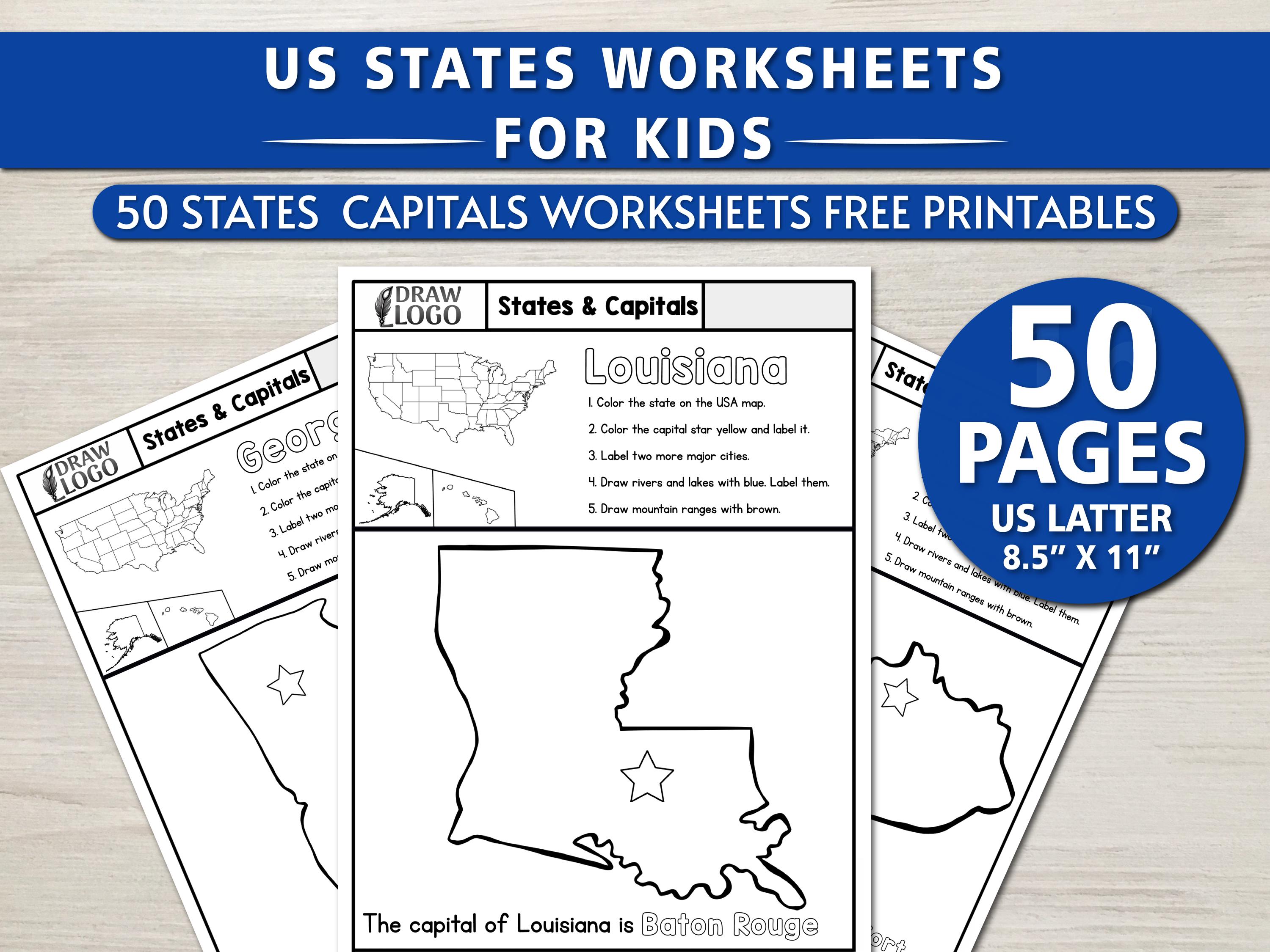 50 US States & Capitals Worksheets for Kids | Geography Printable ...