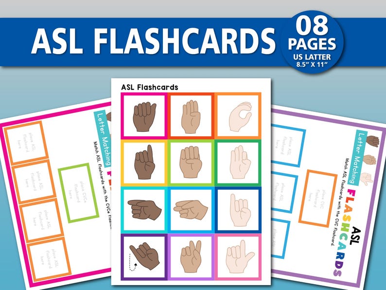 ASL Flashcards Printable, Sign Language Alphabet Cards, ASL Learning ...