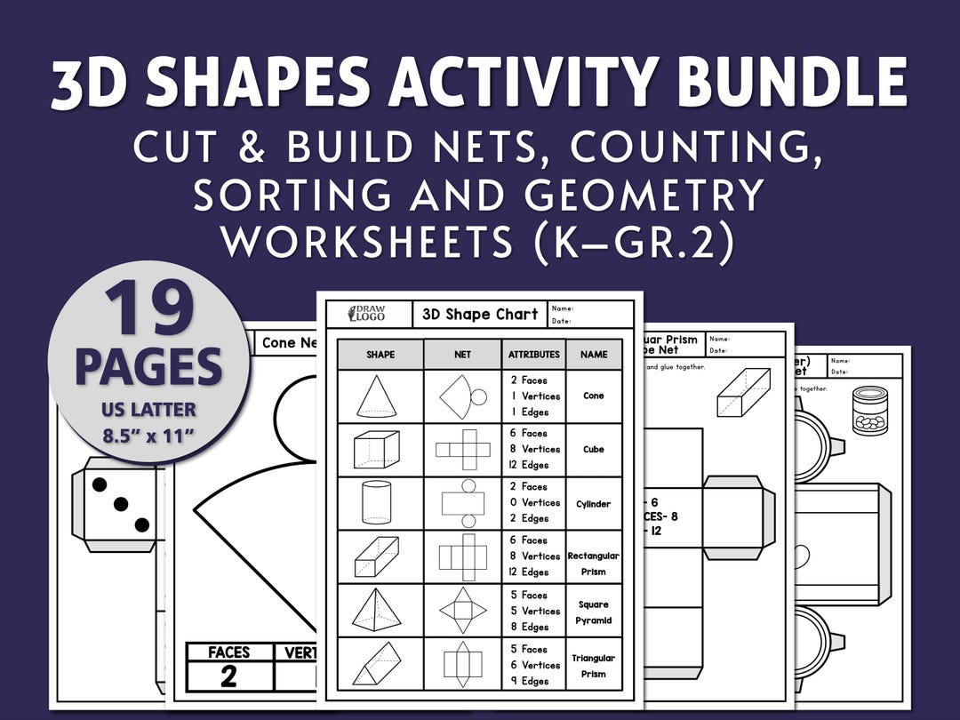 Printable 3D Shapes Nets | 19 Pages Geometry Craft | Cut & Fold ...