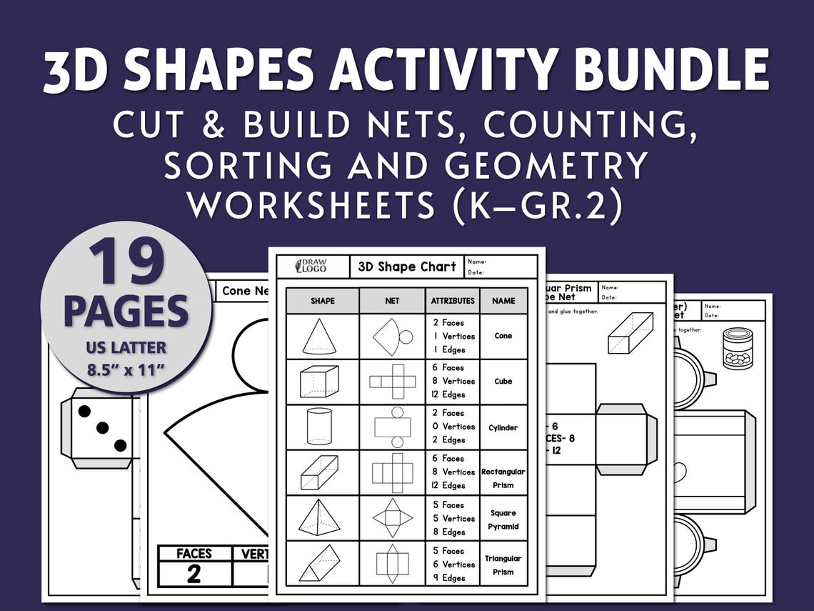 Printable 3D Shapes Nets | 19 Pages Geometry Craft | Cut & Fold ...