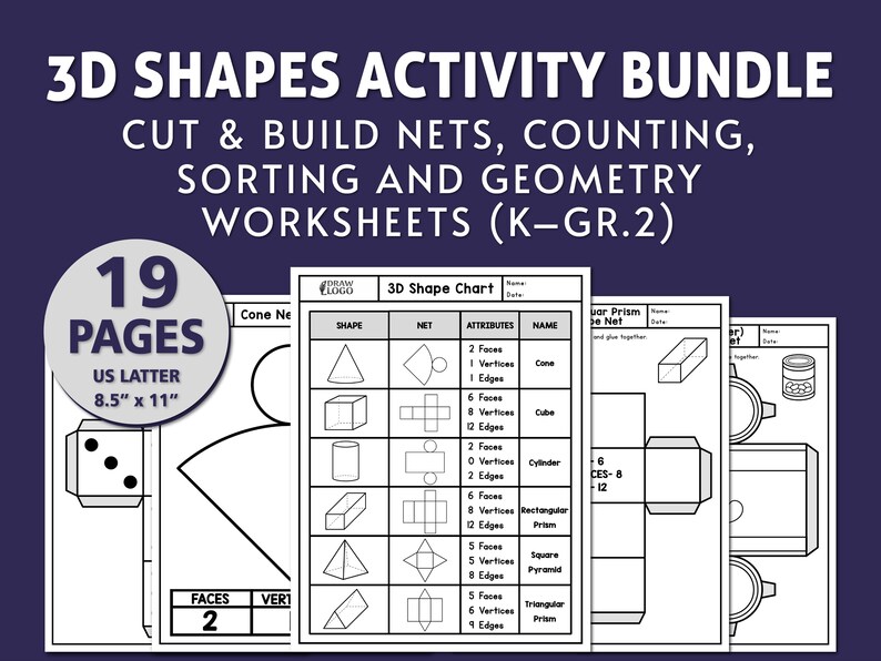 Printable 3D Shapes Nets | 19 Pages Geometry Craft | Cut & Fold ...