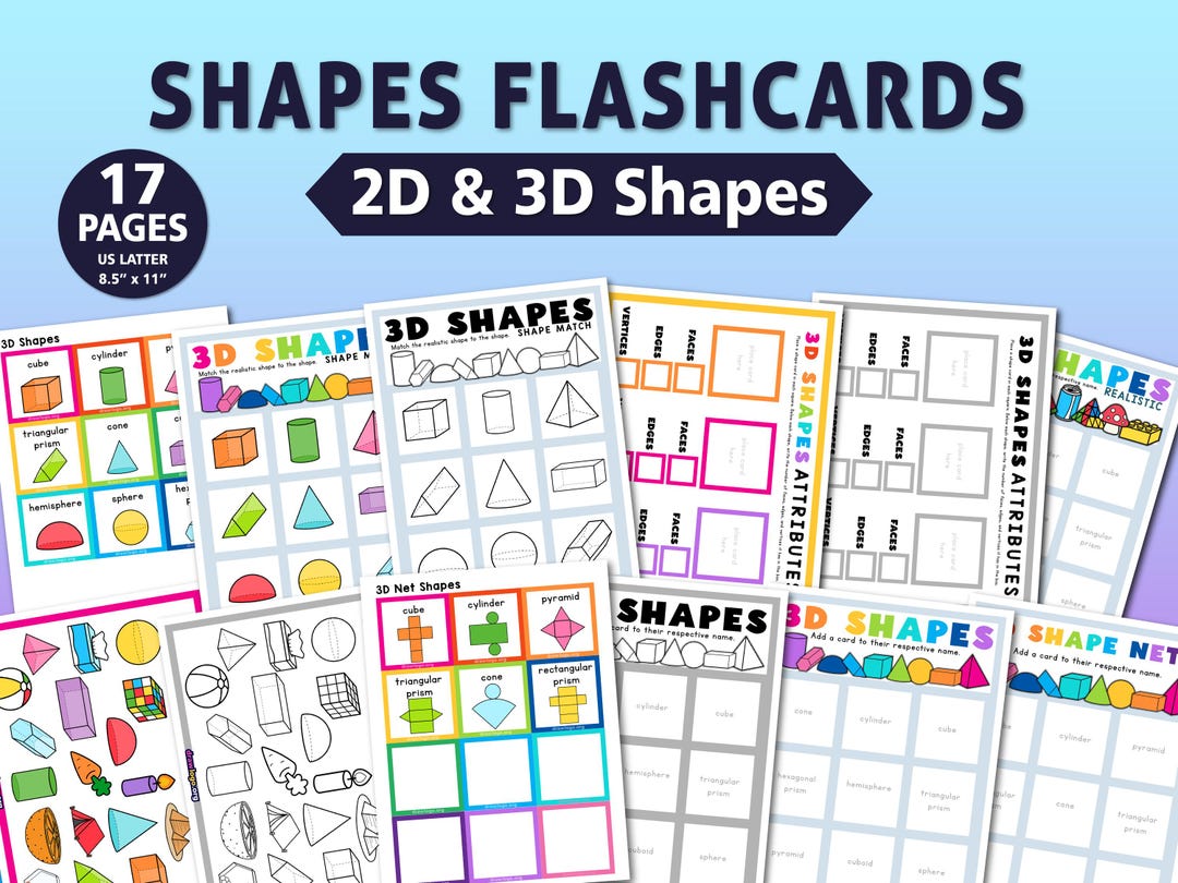 Shapes Flashcards PDF | 2D & 3D Geometry Cards | 17 Pages Printable ...