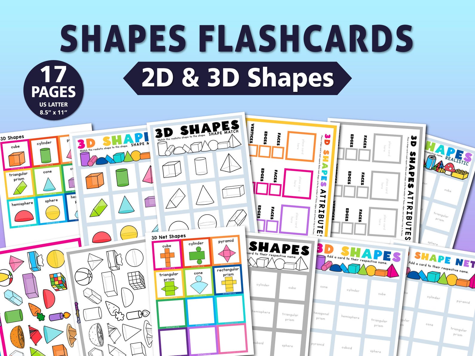 Shapes Flashcards PDF | 2D & 3D Geometry Cards | 17 Pages Printable ...