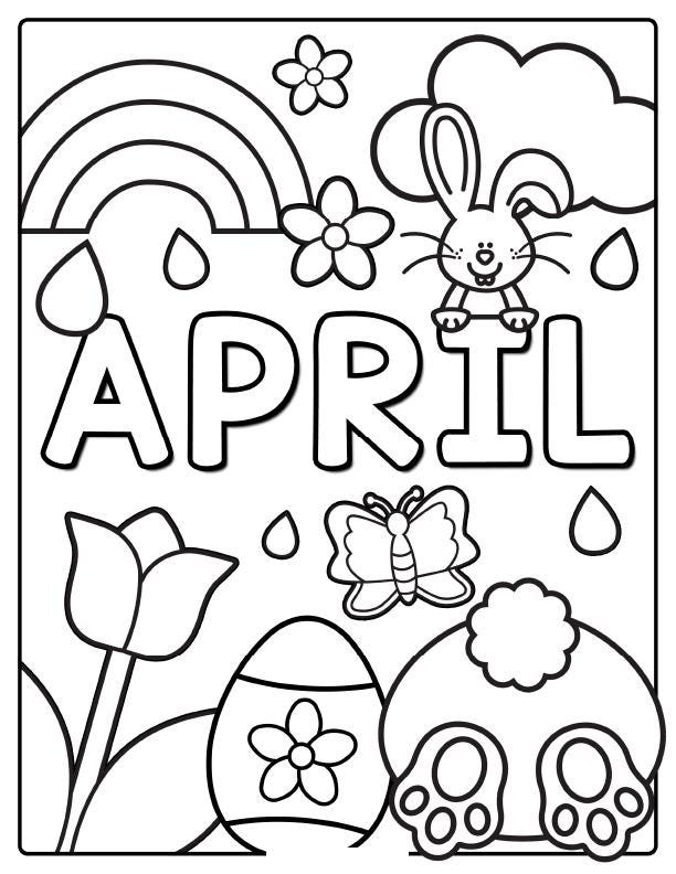 April Coloring Pages Printable, Spring Coloring Pages for Kids, Easter ...