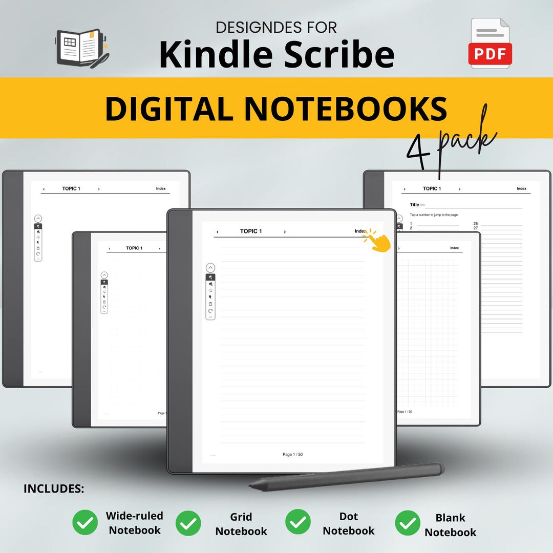 Kindle Scribe Digital Notebooks (English) | 4-Pack Hyperlinked PDF ...