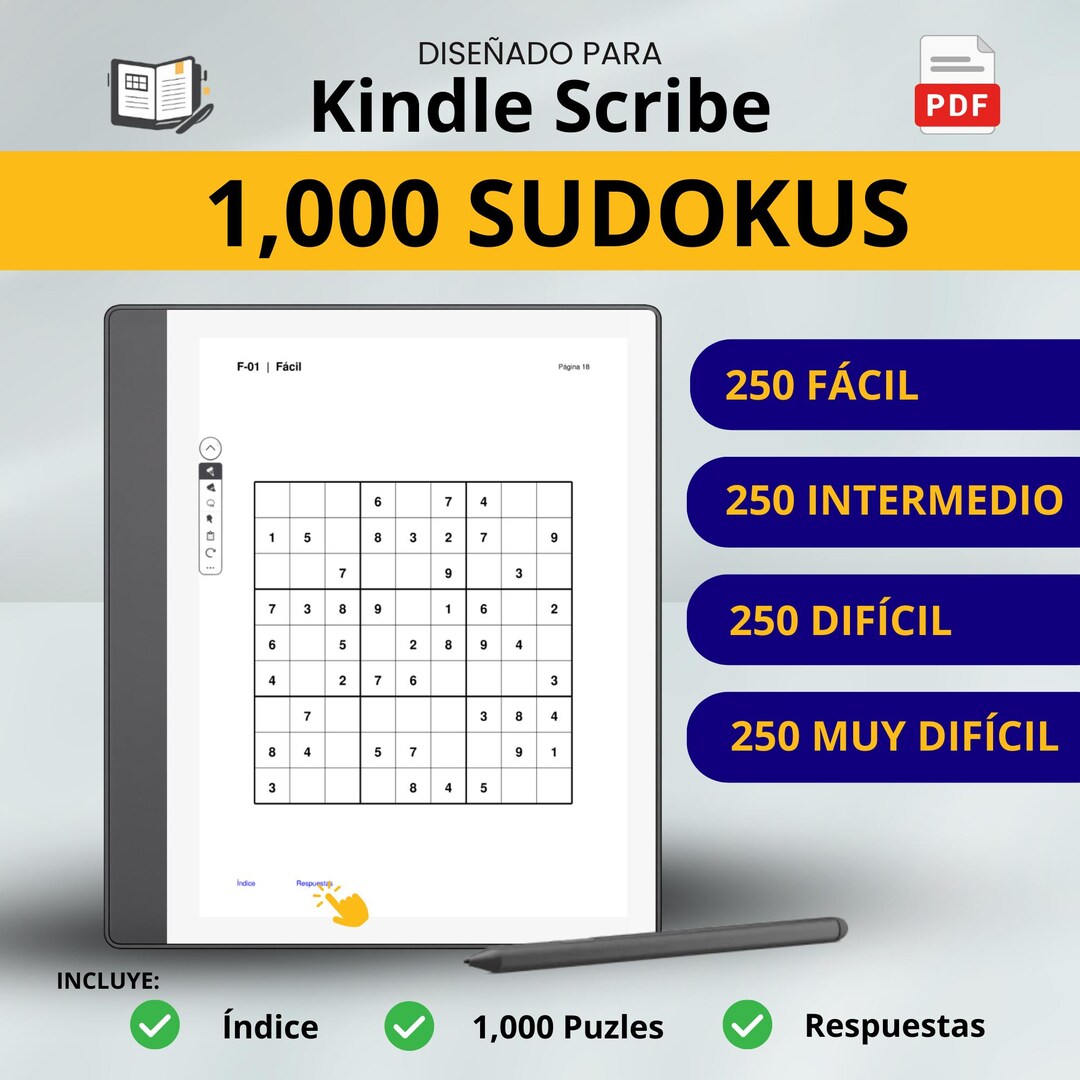 1000 Sudoku Puzzles in Spanish for Kindle Scribe | PDF With Hyperlinks ...