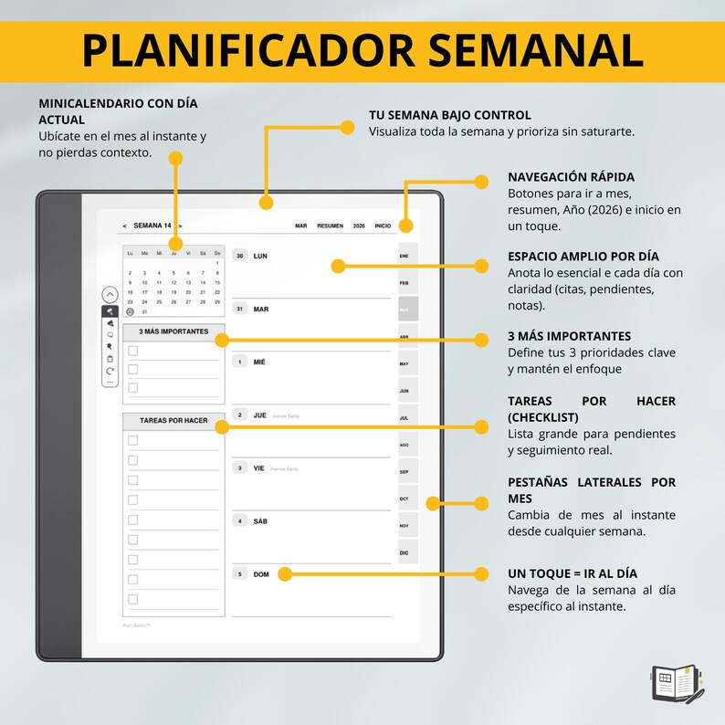 Kindle Scribe 2026 + 2027 Digital Planner in Spanish. Monthly, Weekly ...