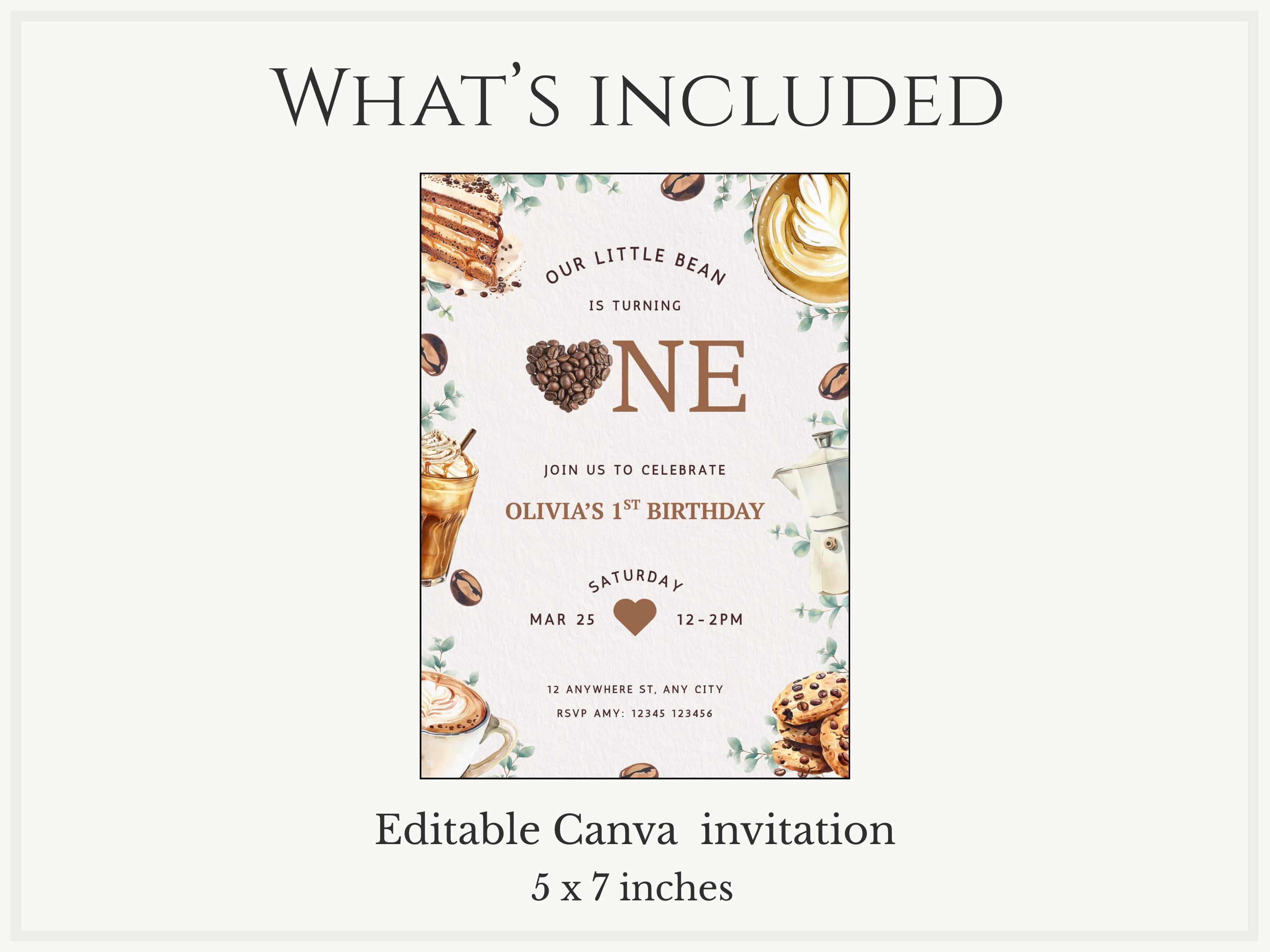 One Little Bean Birthday Invitation, Coffee Shop 1st Birthday Invite ...