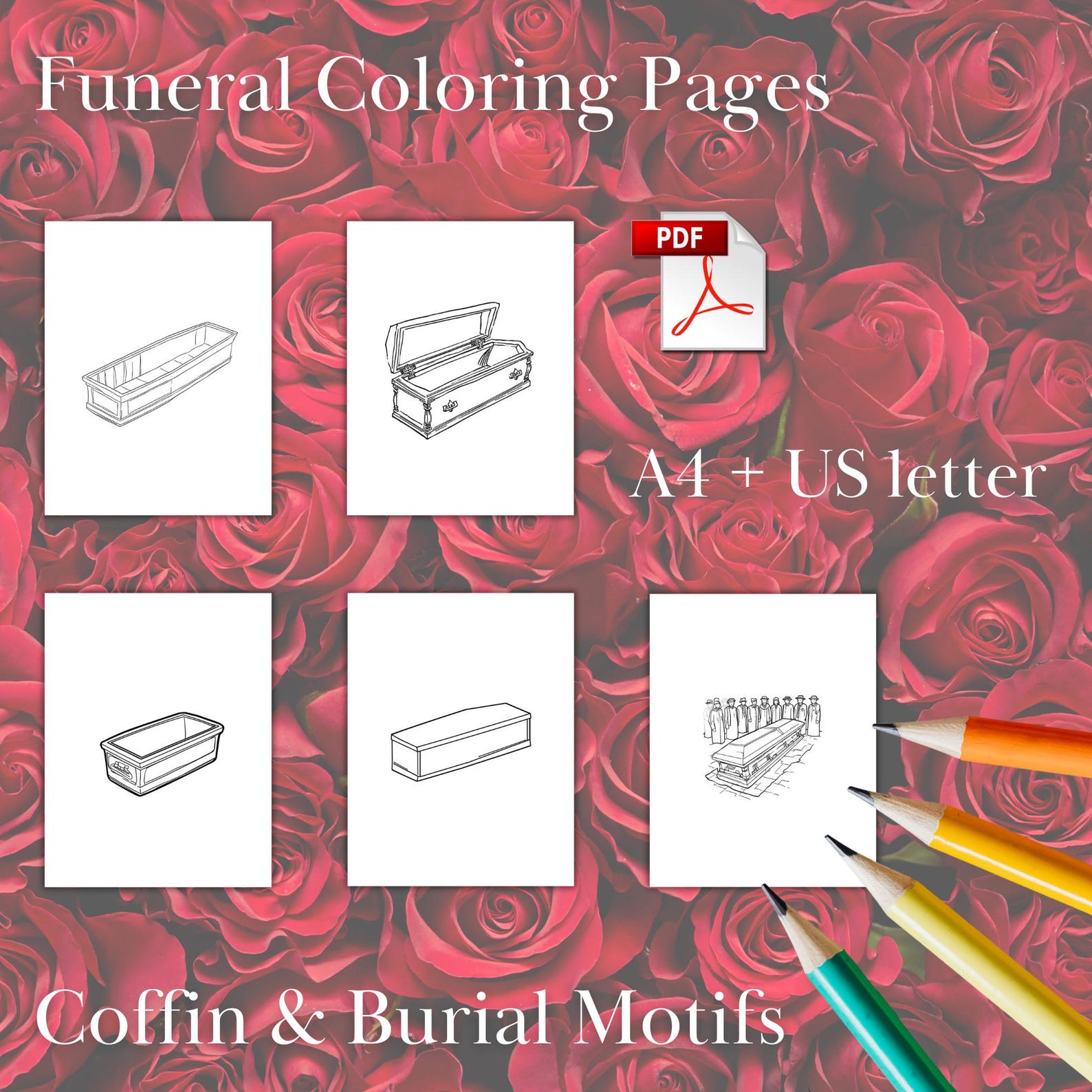 Funeral Coloring Pages – Burial Coffin Motifs & Interment – Printable ...