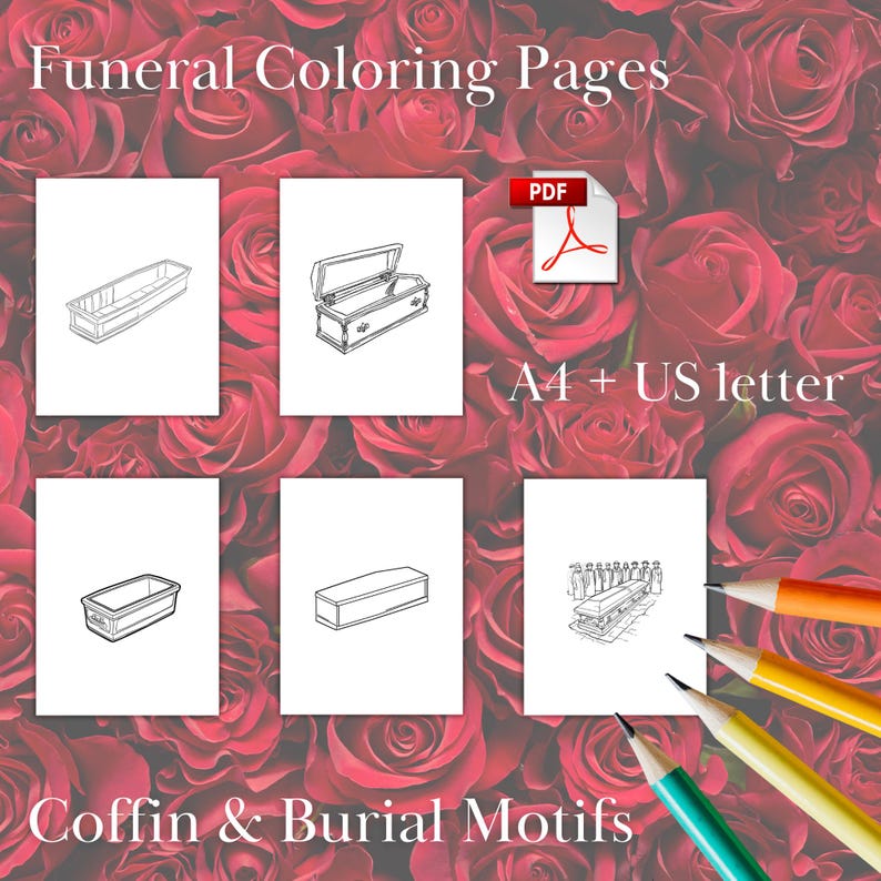 Funeral Coloring Pages – Burial Coffin Motifs & Interment – Printable ...