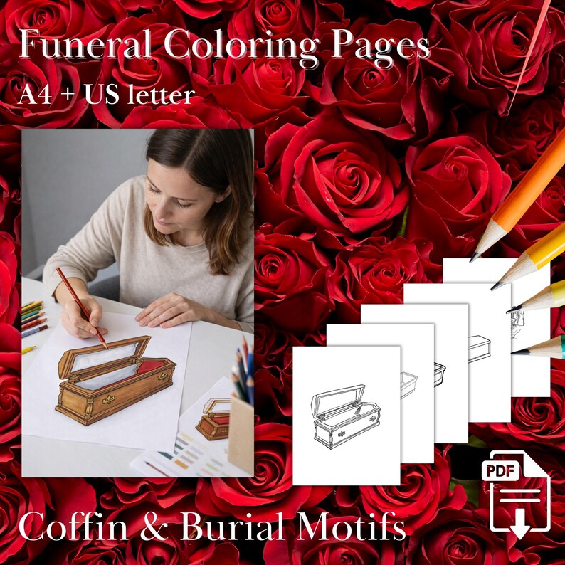 Funeral Coloring Pages – Burial Coffin Motifs & Interment – Printable ...