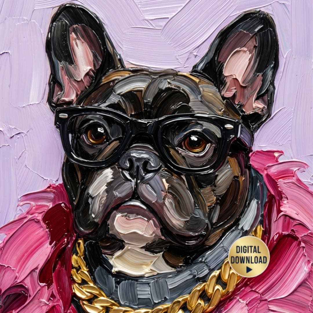 Funny French Bulldog Print | Impasto Pink Jacket Gold Chain Boss Dog ...
