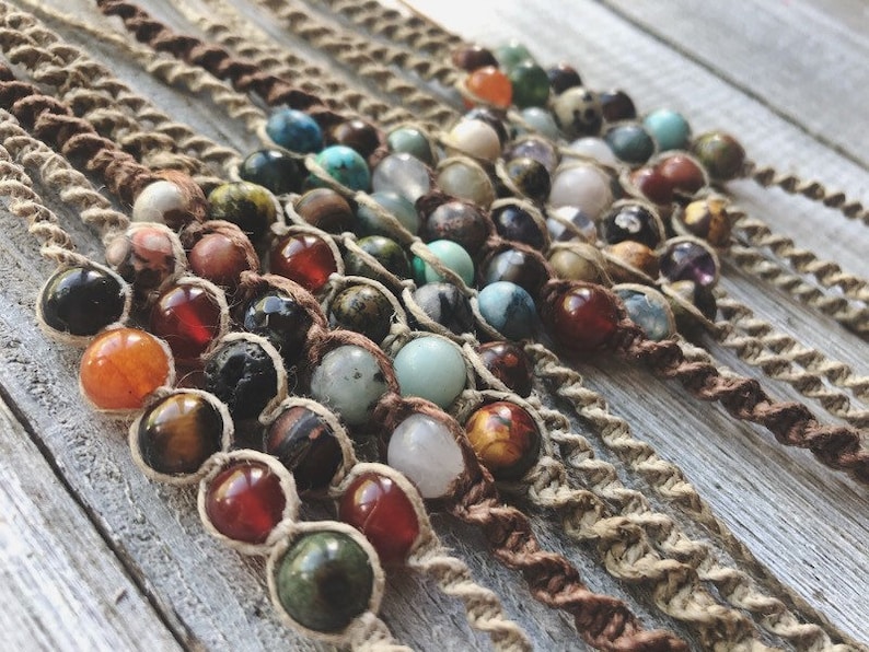 Nature-inspired Hemp Bracelet: Gemstone Boho Hemp Jewelry for an Earthy ...