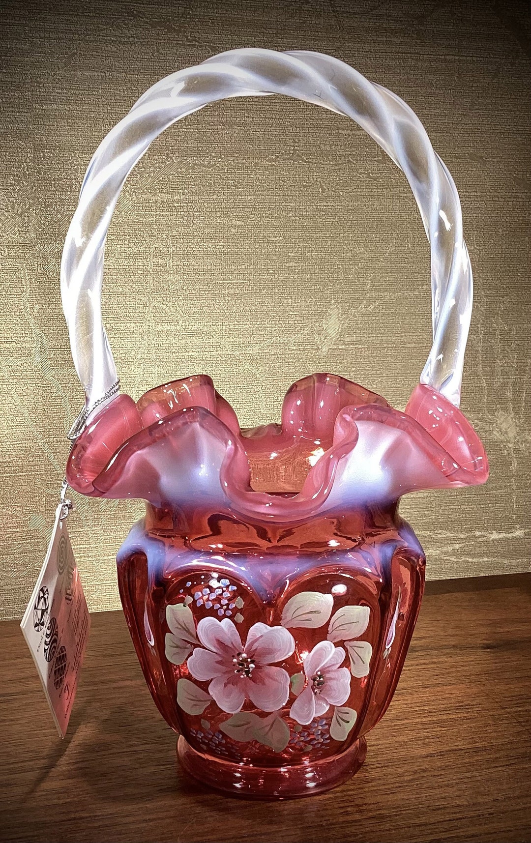 Fenton Art Glass Cranberry Opalescent Open Heart Arches Basket - Etsy