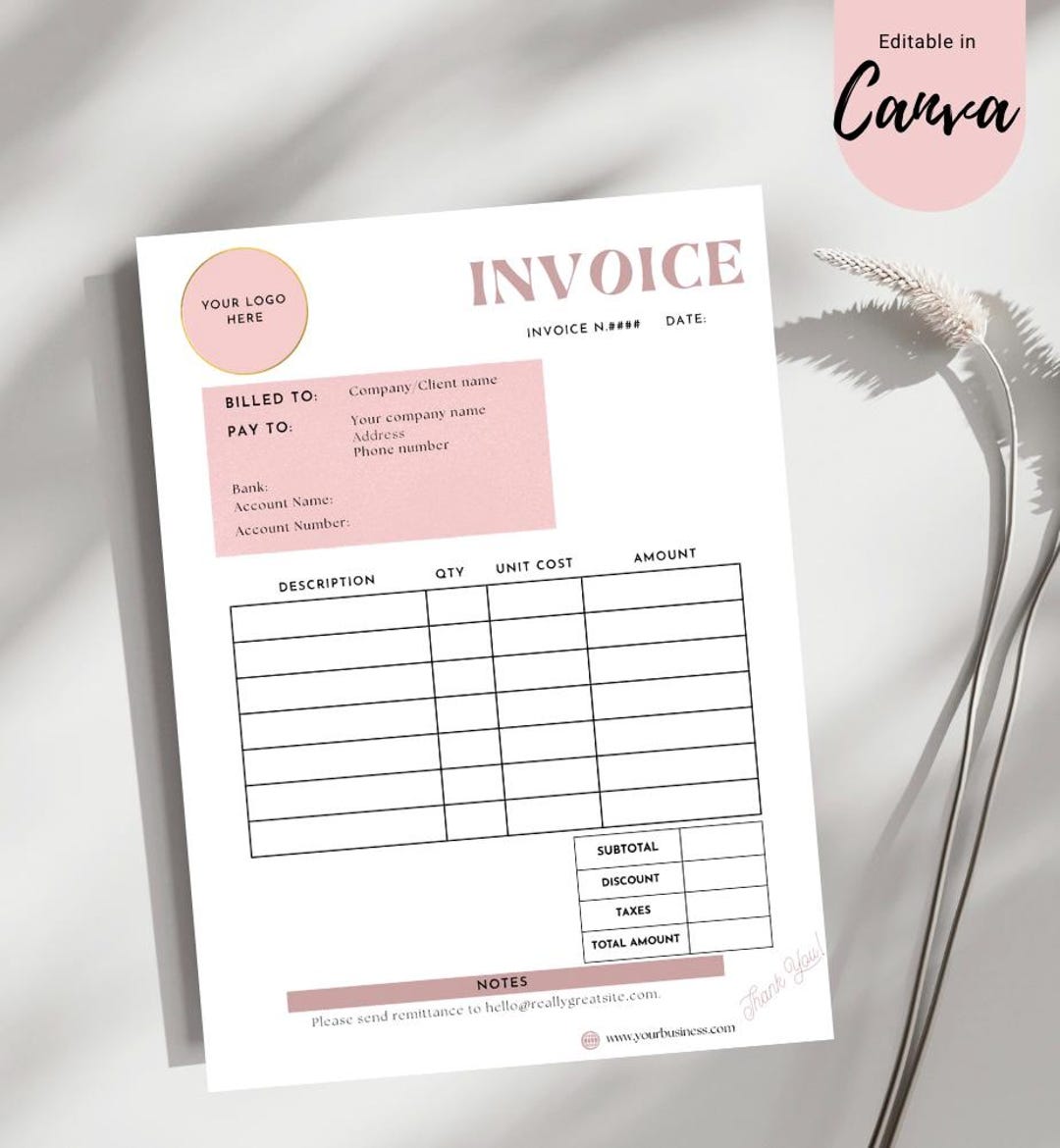 Editable Invoice Template, Order Form for Small Businesses, Minimalist ...