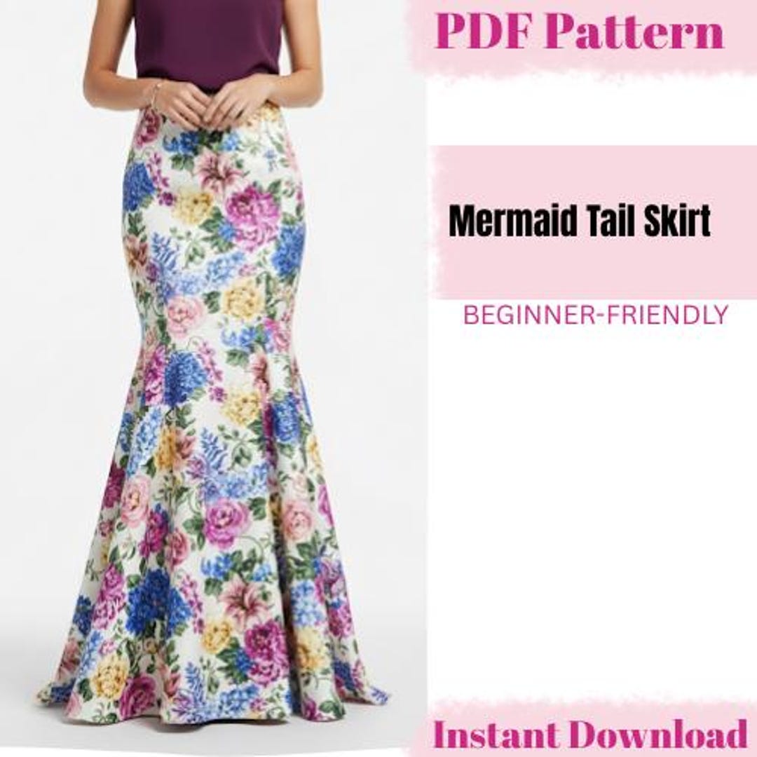 Mermaid Tail Skirt PDF Pattern | Long Fishtail Skirt Sewing Pattern ...