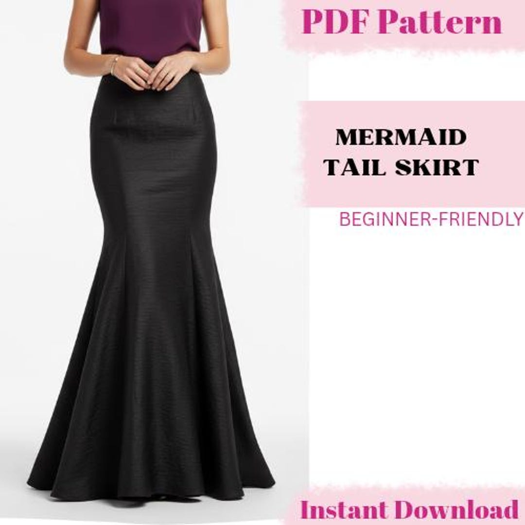 Mermaid Tail Skirt PDF Pattern | Long Fishtail Skirt Sewing Pattern ...