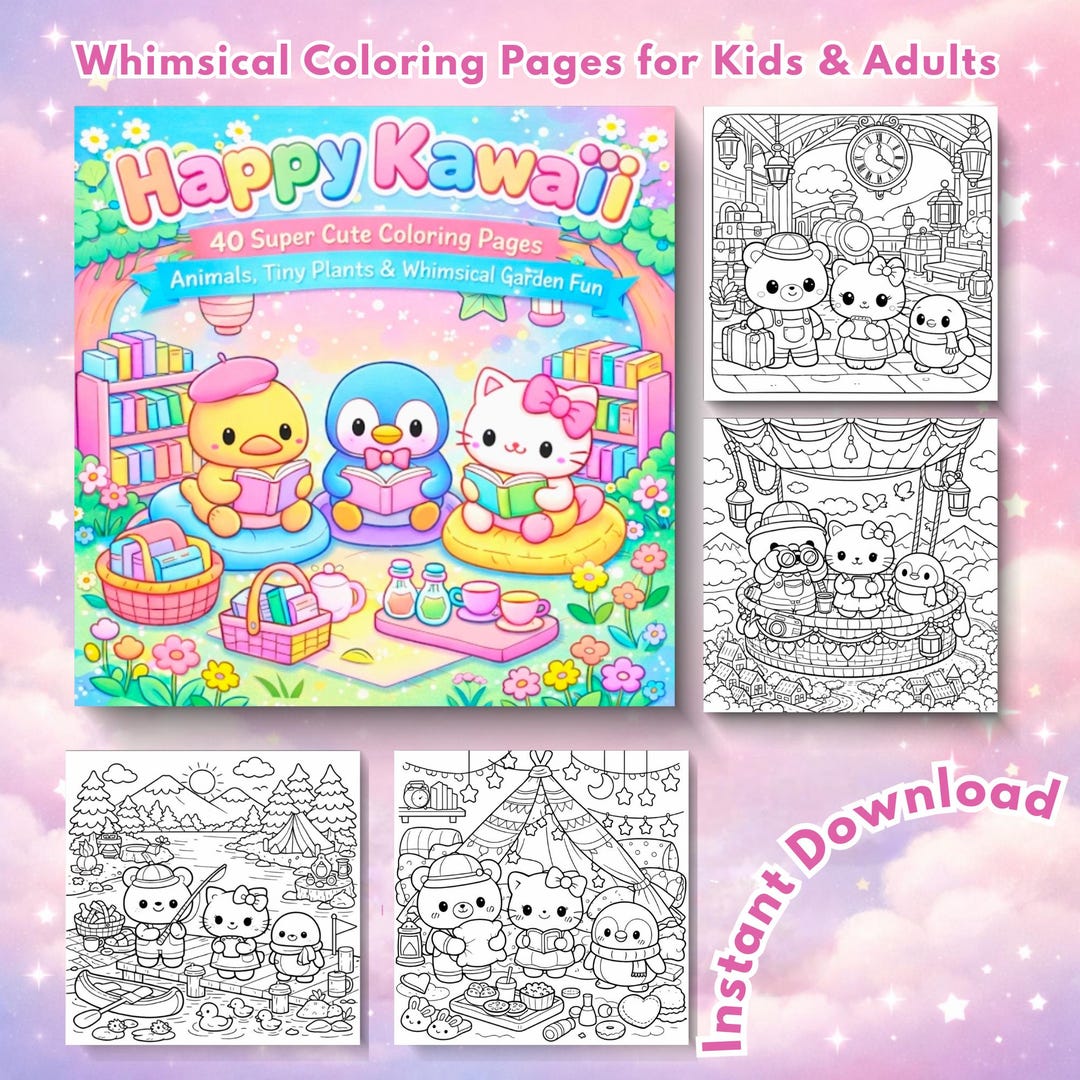 Kawaii Cozy Coloring Book | Cute Animal Coloring Pages | Printable PDF ...