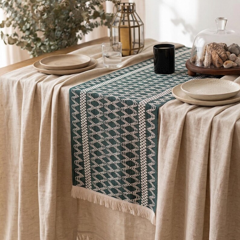 Handmade Cotton Lace Table Runner With Tassels – Farmhouse Dining Decor ...