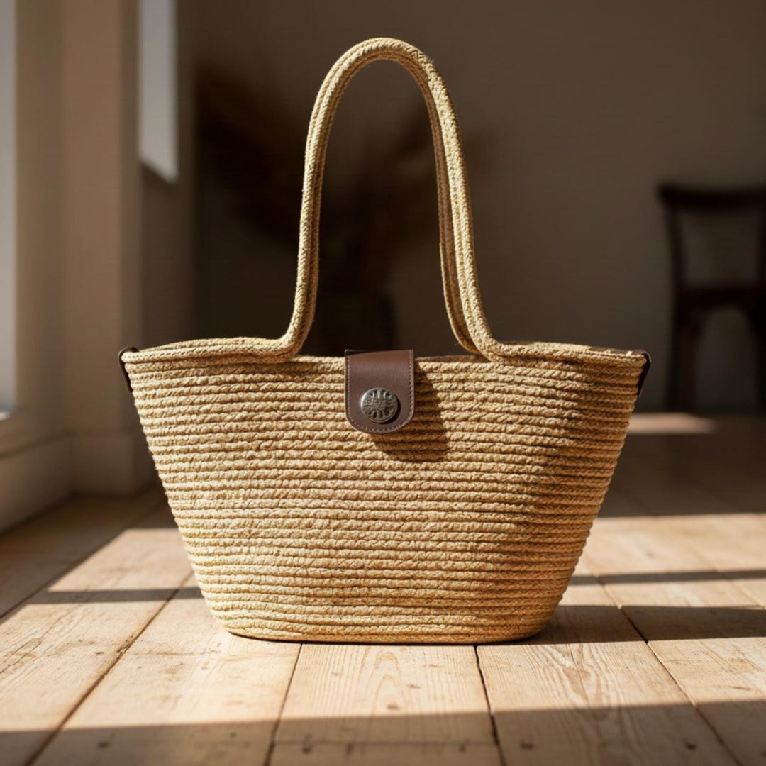 Brown Woven Straw Tote – Timeless Handmade Beach Bag With Magnetic ...