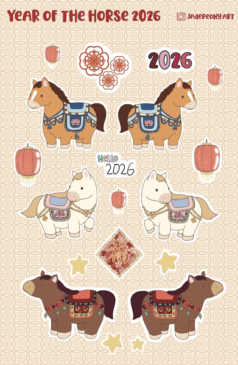 Lunar New Year 2026 Sticker Sheet | Year of the Horse 2026 | Lunar New ...