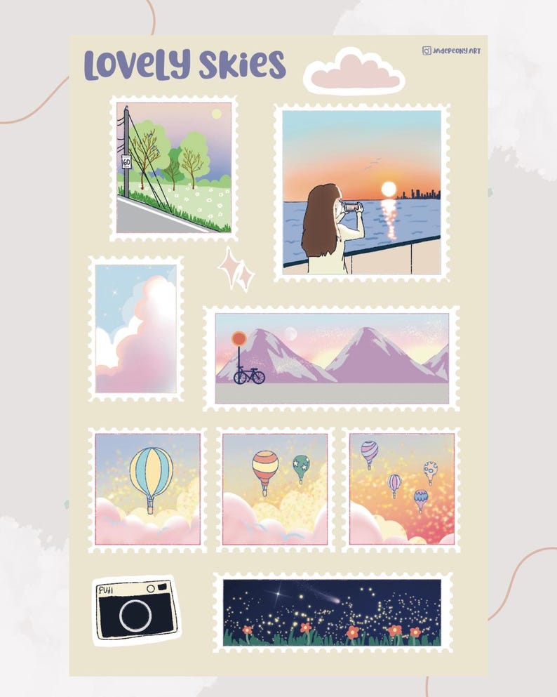Sky & Sunset Sticker Sheet | Post Stamp Style, Planner Stickers - Etsy