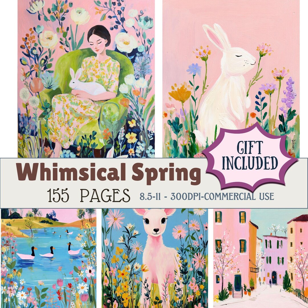 Whimsical Spring Nature Junk Journal Pages 155 | Pastel Animals Cozy ...