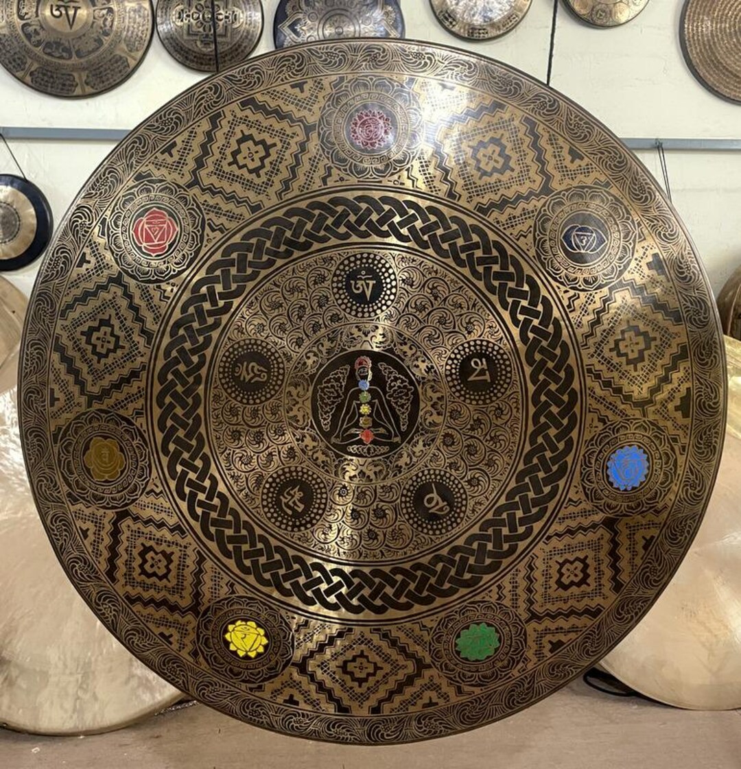 80 Cm Extra Large Tibetan Gong | Seven Chakra Carving Handmade ...
