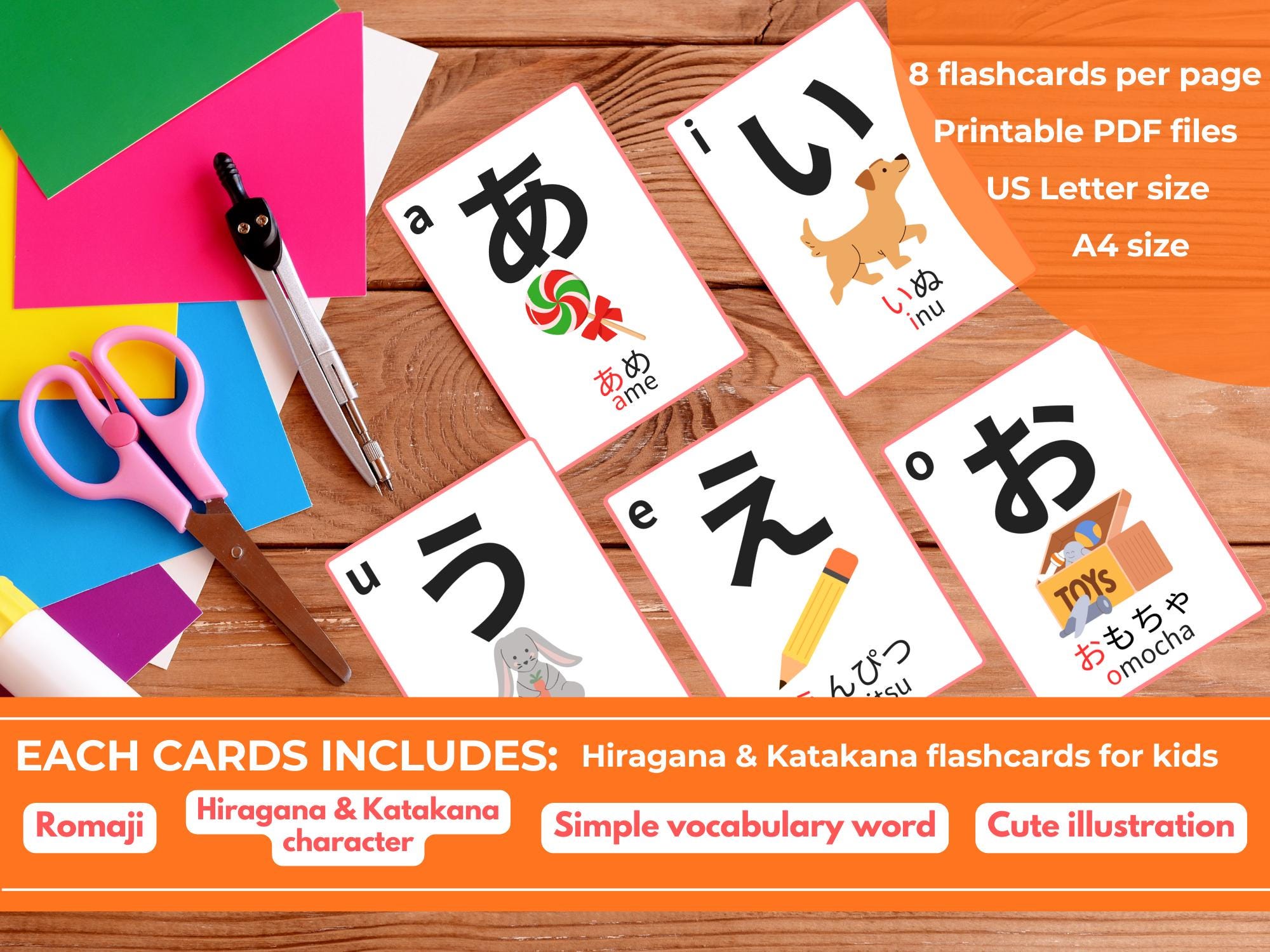 Hiragana & Katakana Flashcards Bundle for Kids | Japanese Printable ...