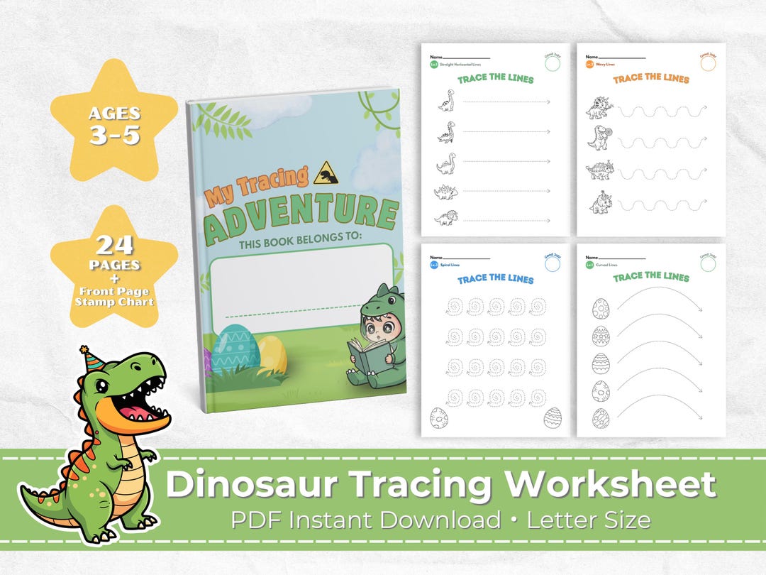 Dinosaur Pre-writing Tracing Worksheets (ages 3–5) | Fine Motor Skills ...
