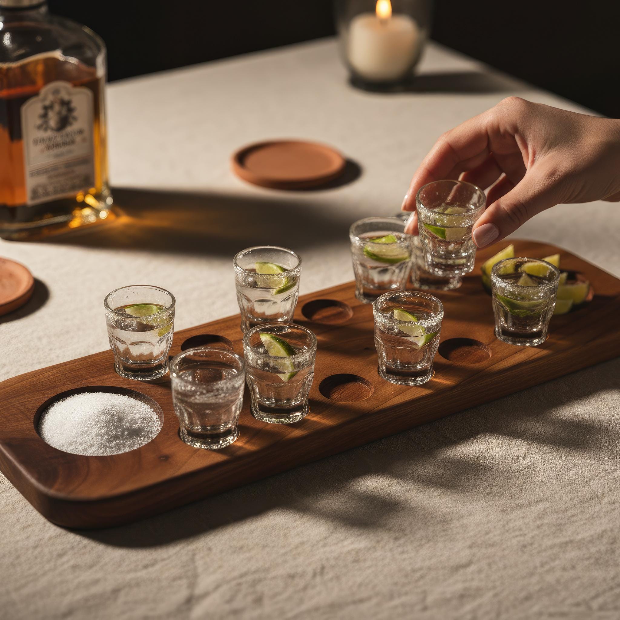 Wooden Shot Flight Board, Whiskey Tasting Tray With Salt & Lemon ...