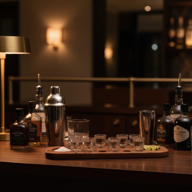 Wooden Shot Flight Board, Whiskey Tasting Tray With Salt & Lemon ...
