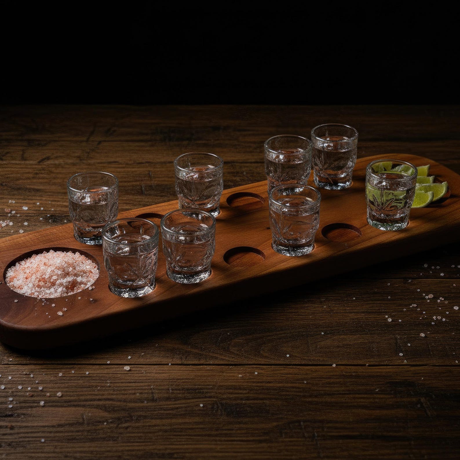 Wooden Shot Flight Board, Whiskey Tasting Tray With Salt & Lemon ...