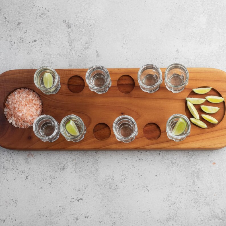 Wooden Shot Flight Board, Whiskey Tasting Tray With Salt & Lemon ...