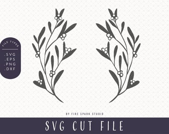 Mistletoe Branches Outline SVG Cut File - Etsy