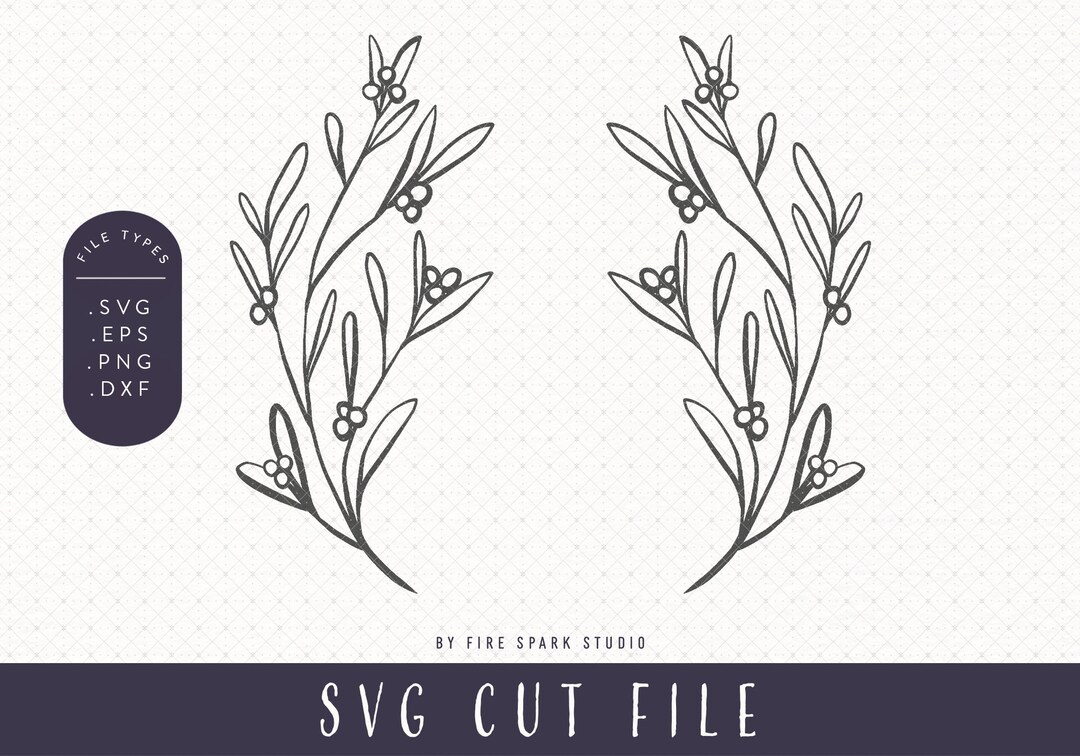 Mistletoe Branches Outline SVG Cut File - Etsy