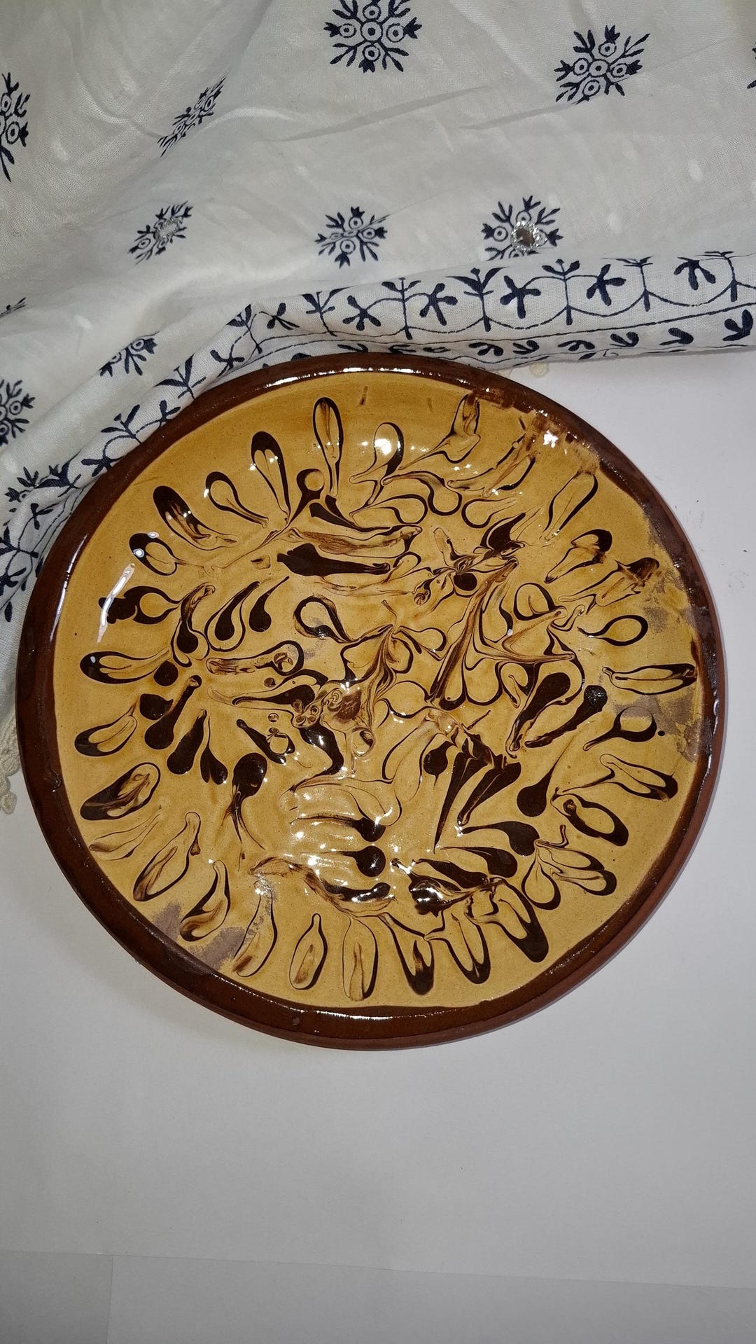 Vintage Studio Pottery Plate - Hand-painted Slipware - Mid-century ...