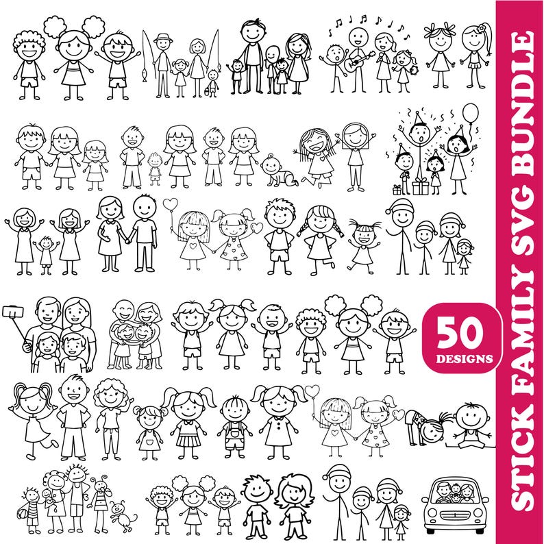 Stick Family Svg Bundle, Stick People Svg, Stick Figures SVG, Stick ...