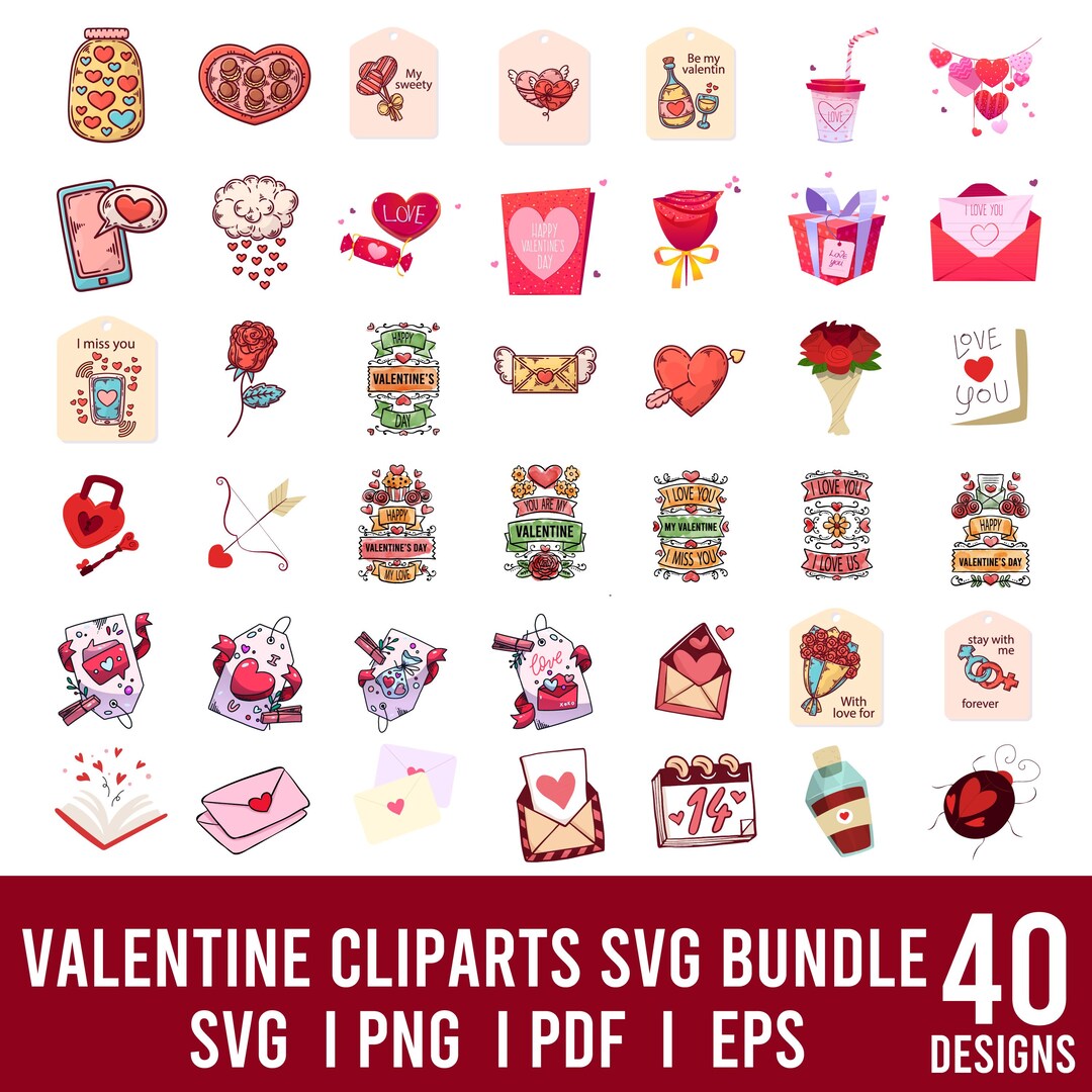 Valentine Clipart Bundle, Cute Valentine Elements, Valentine Vibes ...