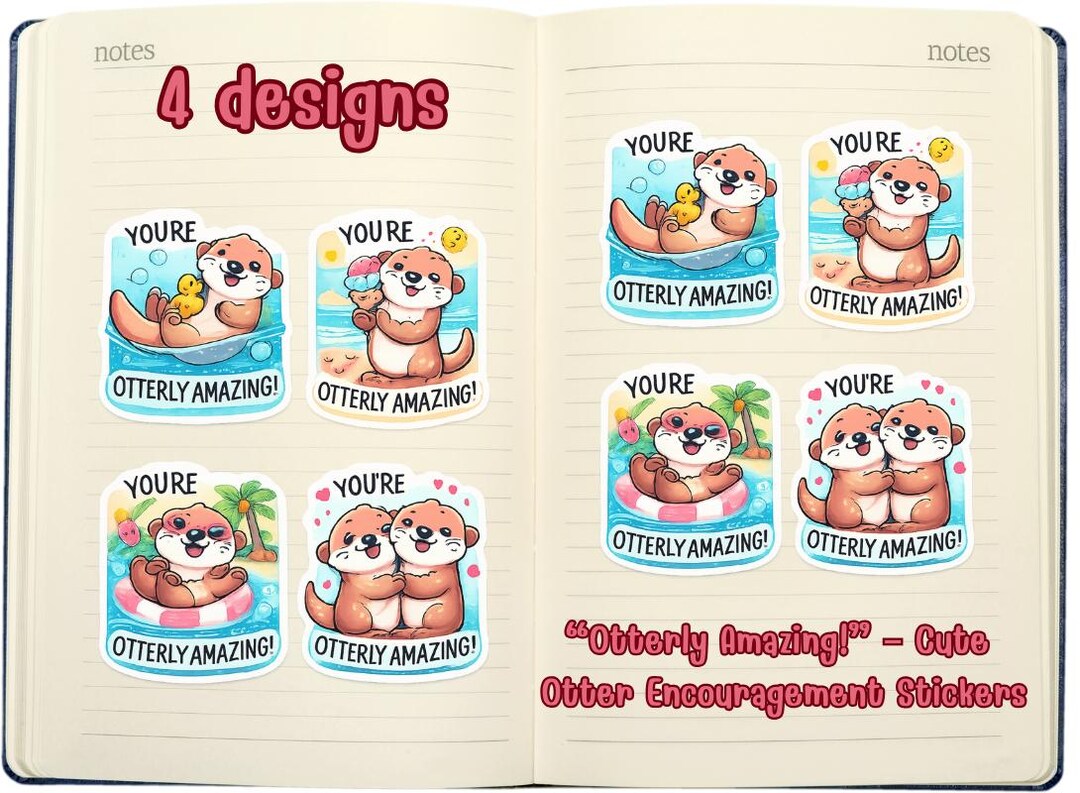 Otter Encouragement Stickers PNG Bundle – Positive Quotes Animal ...