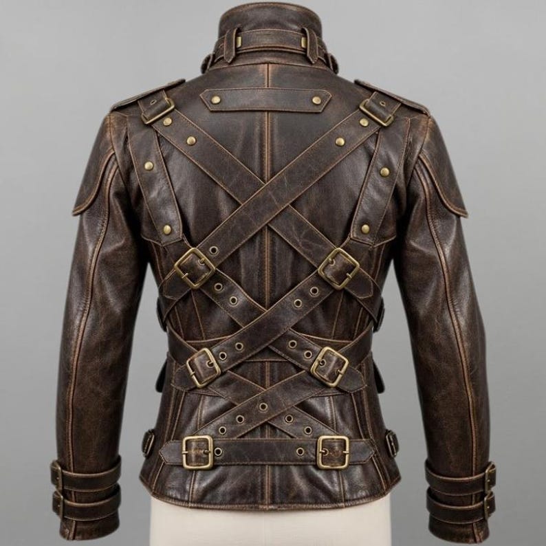 Genuine Leather Steampunk Jacket With Brass Buckles, - Etsy