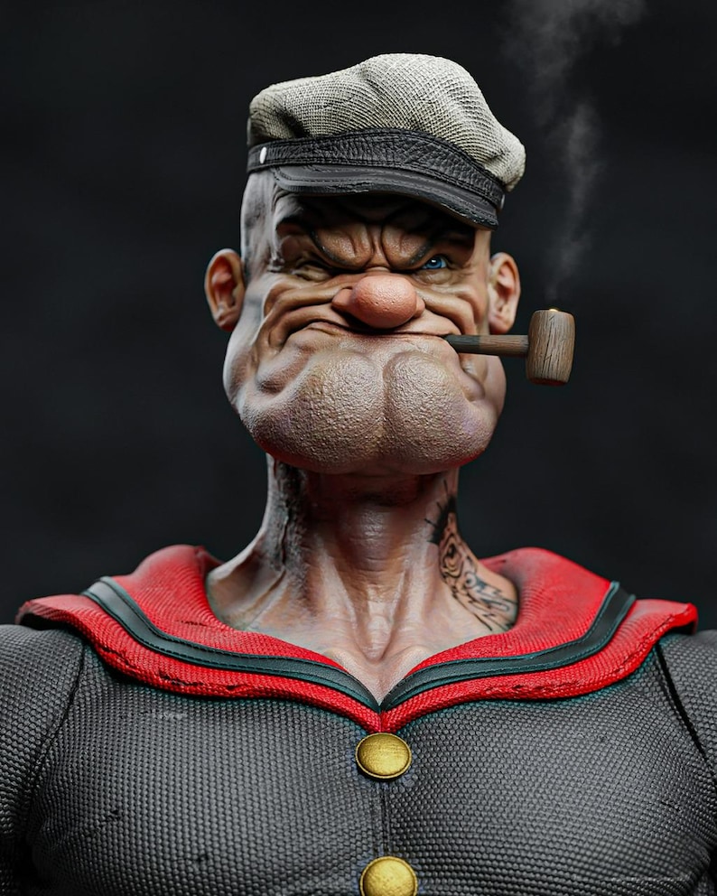 Popeye Bust STL | Classic Cartoon 3D Printable Statue | Retro Figurine ...