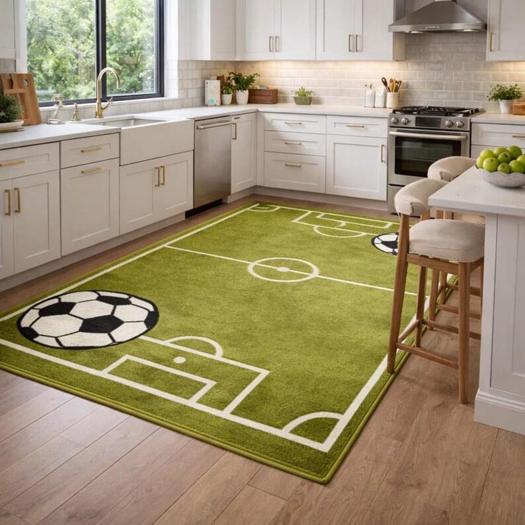 Hand Tufted Soccer Field Rug for Kids Room | Football Playroom Carpet ...